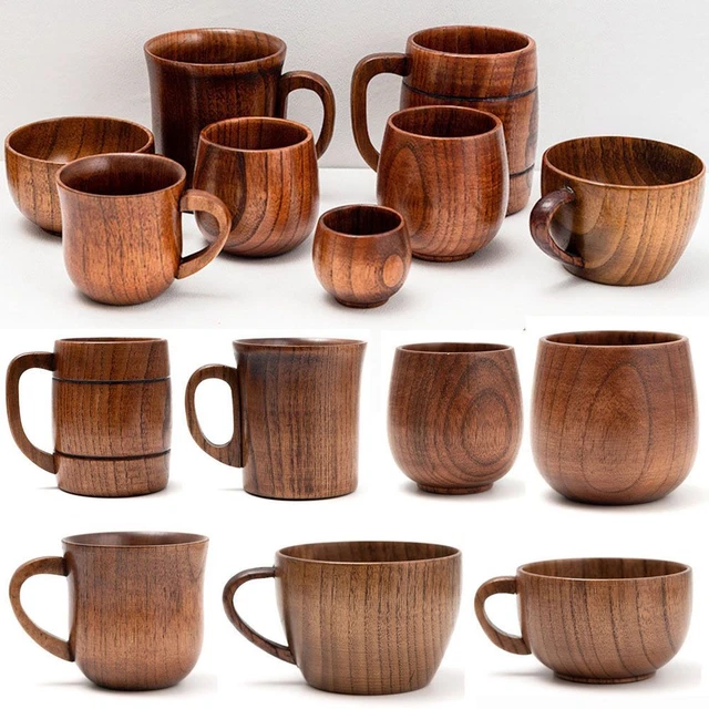 TOOLS BIG BELLY Wooden Cups Wood Cup Milk Water Holder Kitchen Bar ...