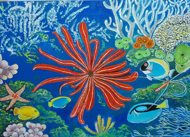 ÖLGEMÄLDE VON FRANK Wichmann 1934-2019 Anemone Rote Meer 50 x 70 cm ...