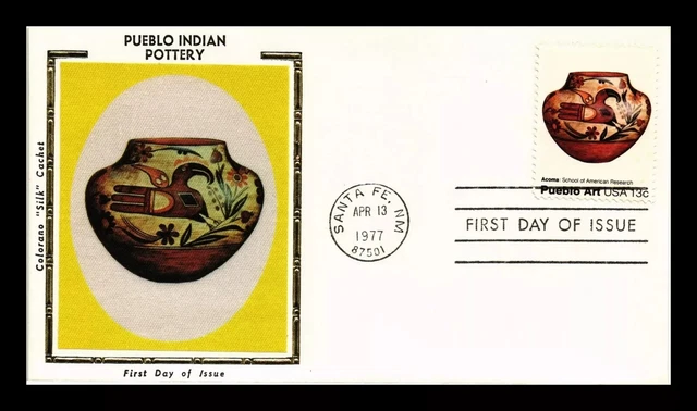 PUEBLO INDIAN POTTERY Acoma Tribe Pot 1977 Colorano Silk Cachet Fdc ...