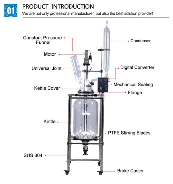 50L LARGE LAB Chemical Jacket Reactor Glass Reaction Vessel Digital ...