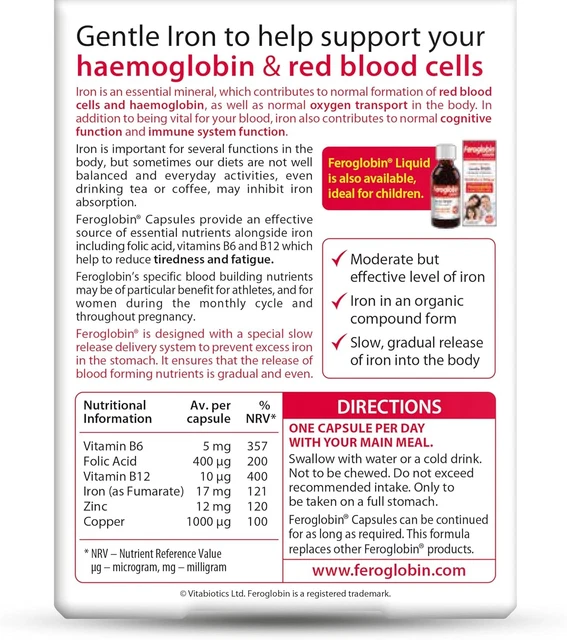 FEROGLOBIN IRON SUPPLEMENT Capsules Support 30 count (Pack of 1) £3.86 ...