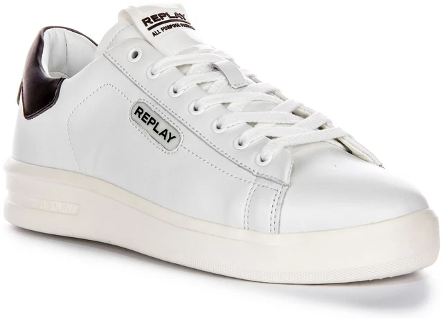 REPLAY UNIVERSITY M Prime 2 Solide Cuir Homme Sneakars Blanc Noir US 6 ...