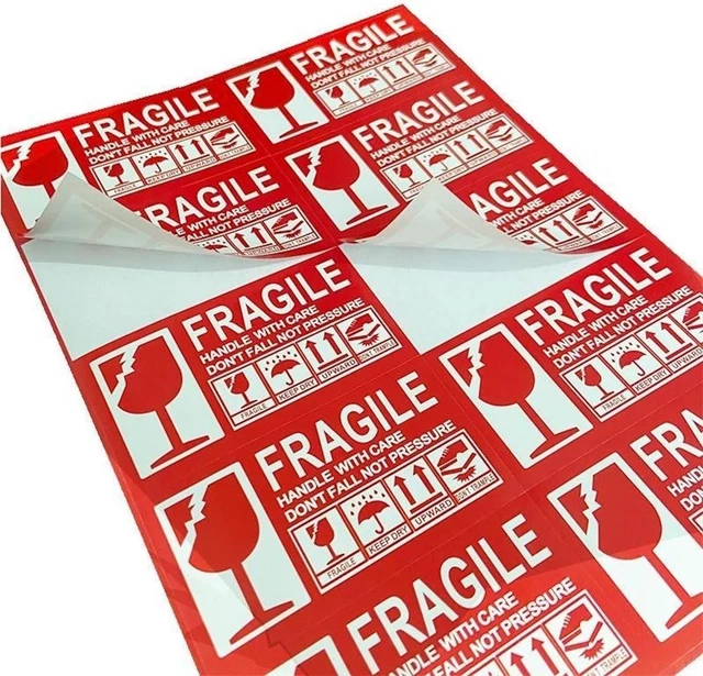 200 PIECES FRAGILE Warning Label Stickers, 50x90 mm, Red $51.98 ...