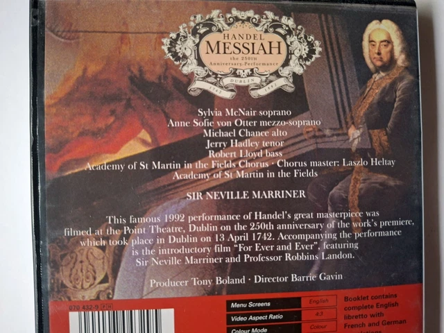 MESSIAH BY HANDEL : 250th Anniversary, Dublin 1992 [DVD + Booklet ...