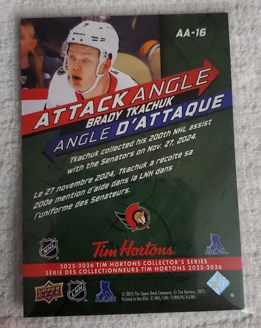 2025/2026 TIM HORTONS "ATTACK ANGLE" BRADY TKACHUK # AA-16 OTTAWA ...