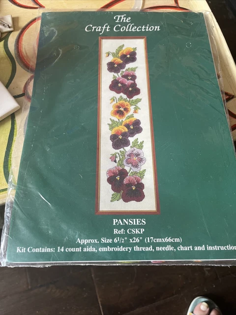 THE CRAFT COLLECTION Ltd Counted Cross Stitch Kit PANSIES 17cm x 66cm ...