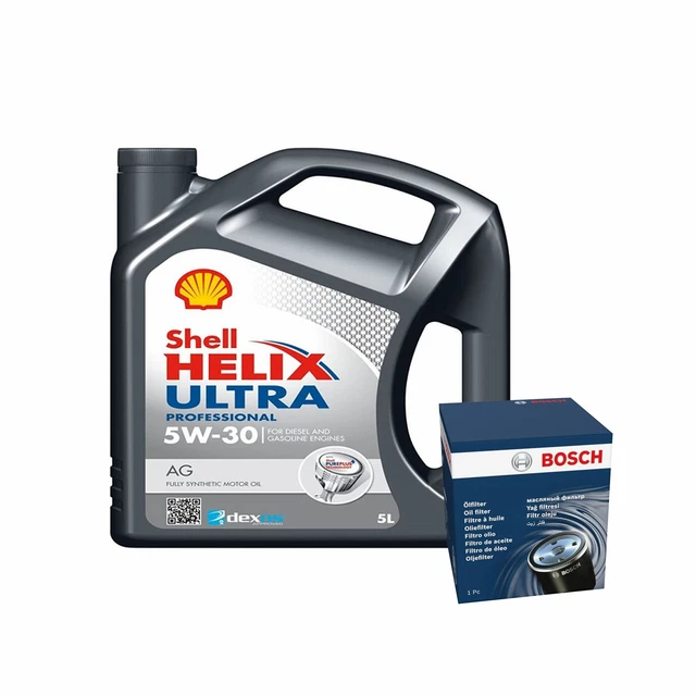 SHELL HELIX ULTRA Professional AG 5W30 Engine Oil 5L Bosch Oil Filter ...