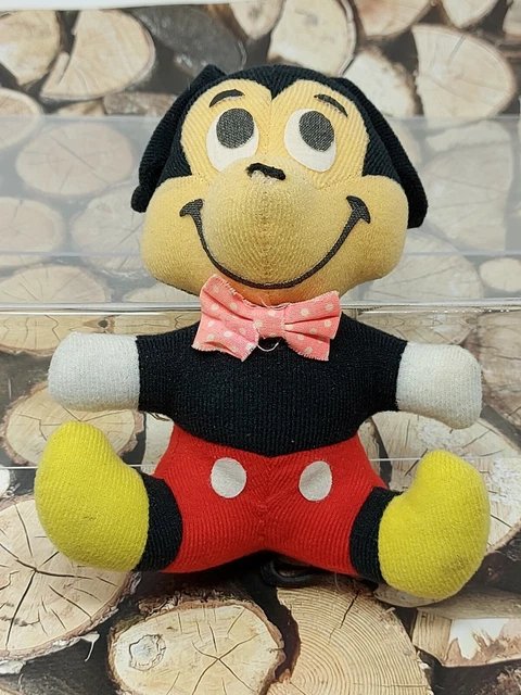 VTG WALT DISNEY MICKEY MOUSE Plush Stuffed Animal Toy 6” Pink Polka Dot ...