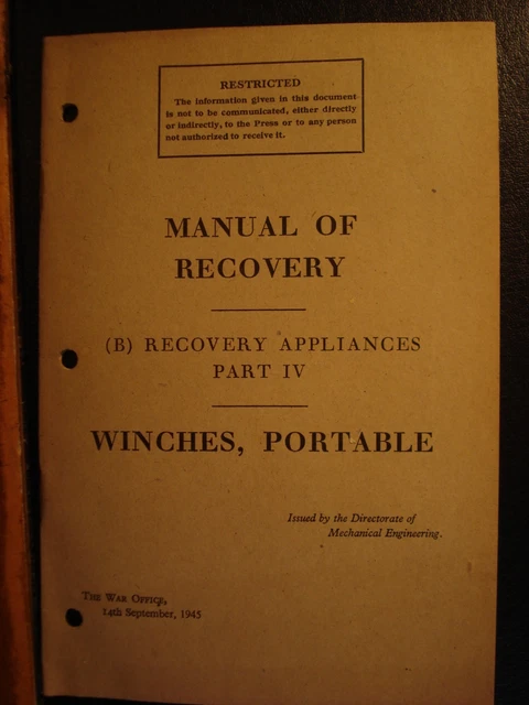 BRITISH ARMY MILITARY Recovery Vehicle Winch Manual 1945 History REME £ ...