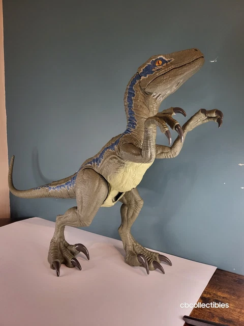 MATTEL JURASSIC WORLD Super Colossal Velociraptor Blue Large Dinosaur ...