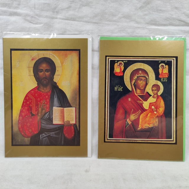 ORTHODOX CHRISTIAN ICONS Greeting Cards Jesus & Mary Zelezowska Art 9x6 ...