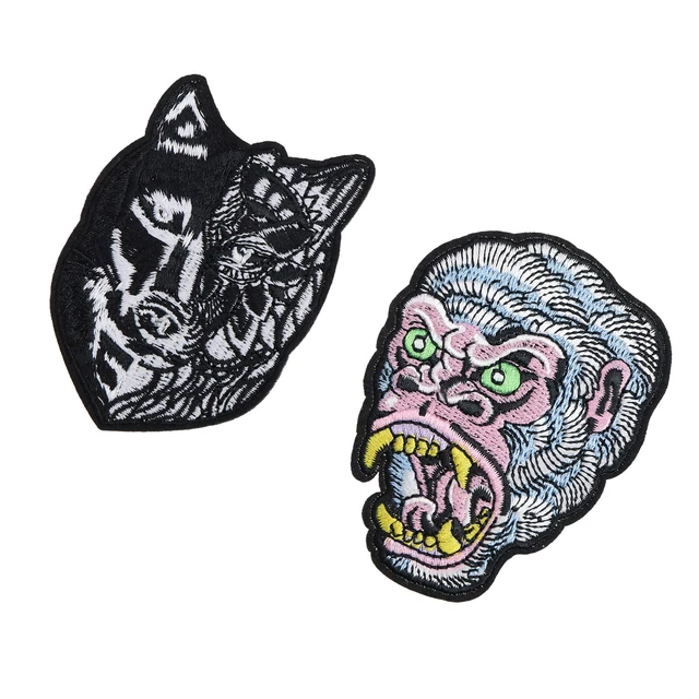 2X TRIBAL WOLF Head & Orangutan Head Patches Embroidered Sewing Iron-on ...