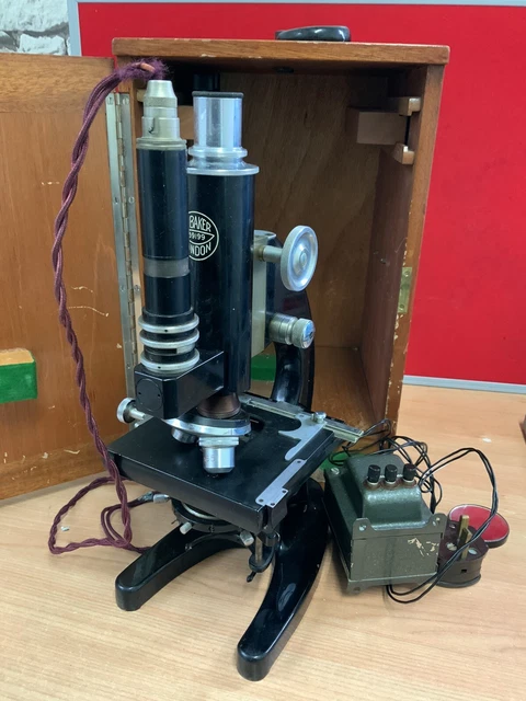 VINTAGE C BAKER London Microscope Model no. 39199 In Wooden Case ...