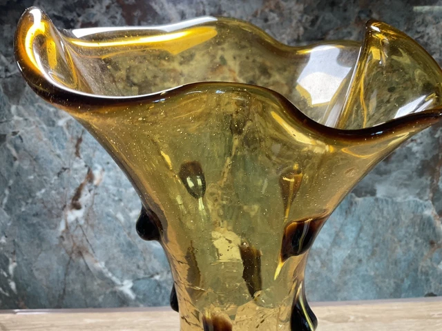 HAND BLOWN CRACKLE Glass Vase Wave Edge Made in Italy £42.30 - PicClick UK