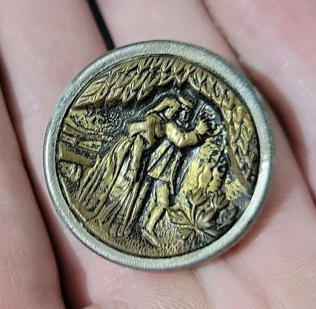 RARE ANTIQUE VICTORIAN Pictorial Story Button Romantic Couple Figural ...