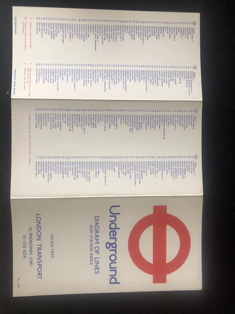 LONDON UNDERGROUND TUBE Map No.1 1975 (Ref 5.75/2315M/1,000M) £8.00 ...