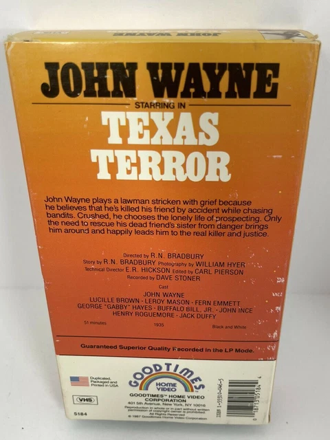TEXAS TERROR (VHS 1985) John Wayne, Lucille Brown & Leroy Mason 1935 ...