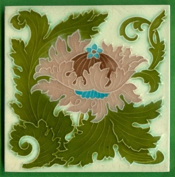 JUGENDSTIL FLIESE KACHEL, Art Nouveau Tile, Tegel, MINTONS, Blume Blüte / Flower EUR 19,90 ...