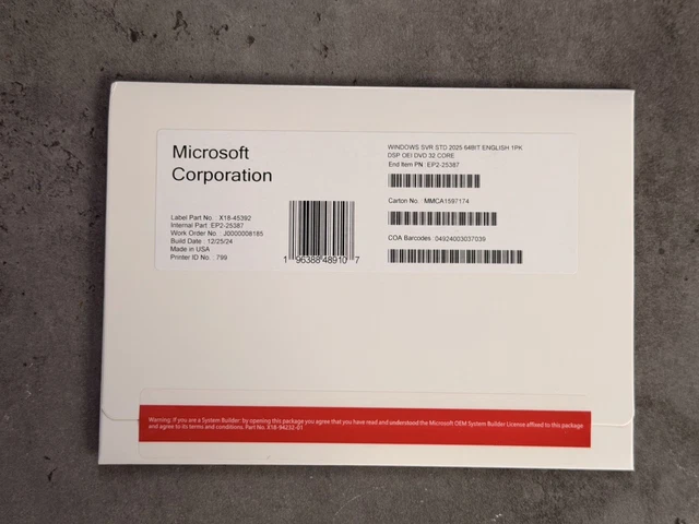 MICROSOFT WINDOWS SERVER 2025 Standard 32 Core DVD & License Key (NEW & SEALED) £57.00 - PicClick UK