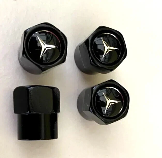 MERCEDES BLACK METAL Tire Valve Dust Caps Anti-Theft Universal Fit Set ...