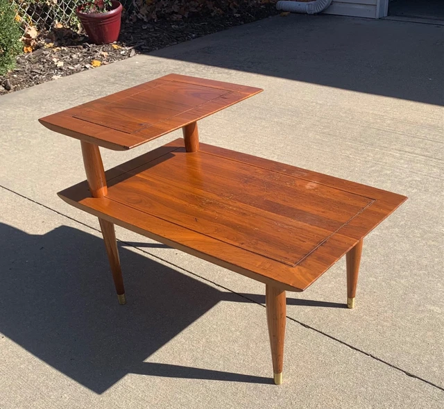MID CENTURY MODERN Bissman Solid Walnut Two-Tier Side Table / End Table ...