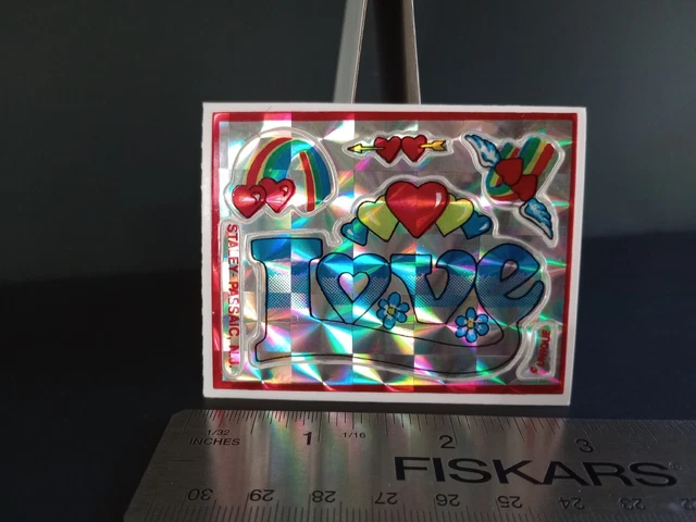 VINTAGE STICKERS RAINBOWS Hearts Prism Vending Sticker 80's Valentine's ...