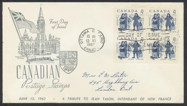 1962 #398 JEAN Talon FDC Block Middlesex Stamp Circle Cachet Insert ...