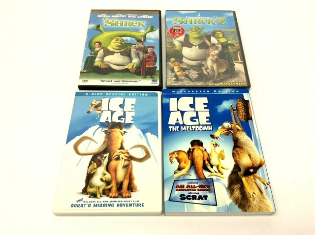 MIXED LOT DVD Shrek 1 & 2 Ice Age & The Meltdown Dreamworks Childrens ...
