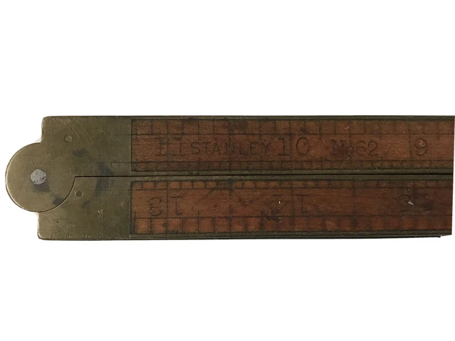 VINTAGE STANLEY NO. 62 2 Foot, 4 Fold Folding Brass Bound Boxwood Rule ...