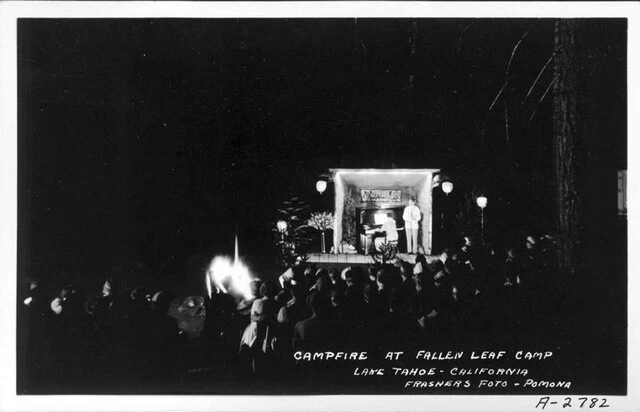 CAMPFIRE AT FALLEN Leaf Camp Lake Tahoe - California 1950s OLD PHOTO $8 ...