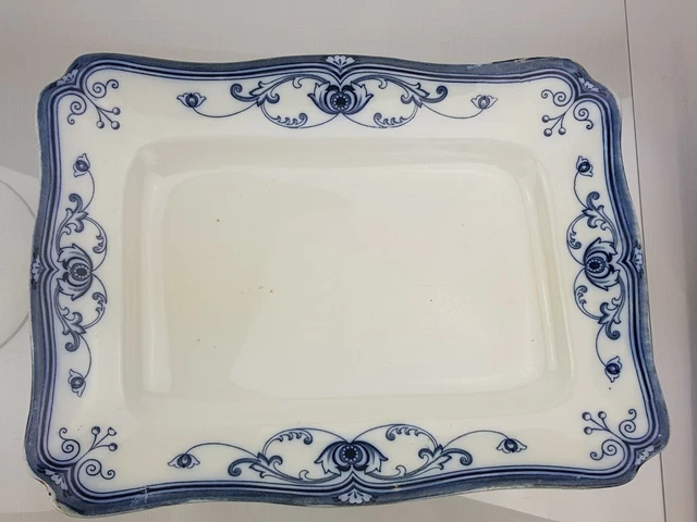 ANTIQUE F & Sons Burslem "Milan" Floral Porcelain Platter Flow Blue C ...