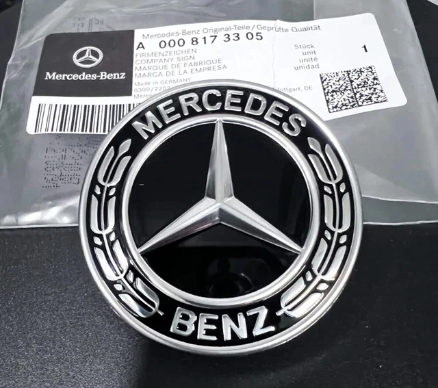 NEW GENUINE MERCEDES-BENZ Black Wreath Flat Bonnet Badge Emblem ...