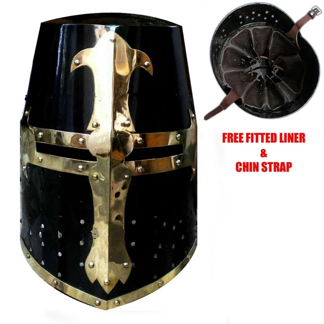 MEDIEVAL KNIGHT ARMOR Crusader Templar Helmet Black Mason Brass Cross ... MEDIEVAL KNIGHT ARMOR Crusader Templar Helmet Black Mason Brass Cross ...