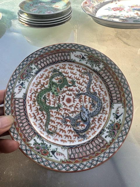 CHINESE ANCIENT JIN porcelain plate with pink and blue dragon pattern £ ...