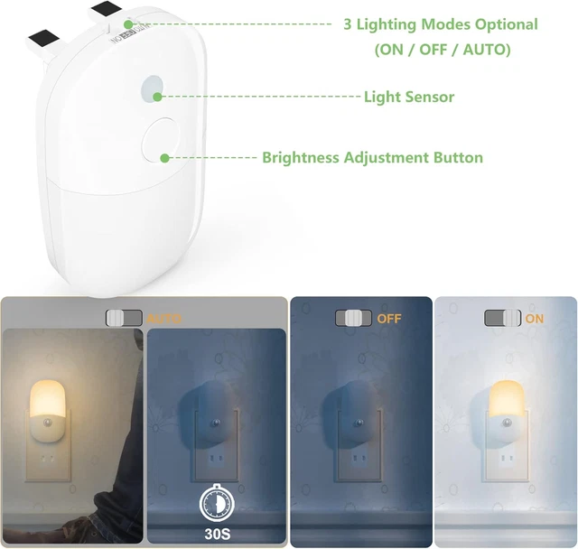 PIR MOTION SENSOR LED Night Light for Home Use - Warm White Plug-in ...