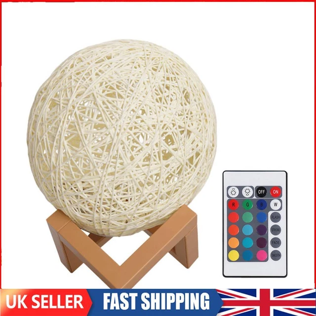 NORDIC WOODEN RATTAN Ball Lights USB Projection Bedside Lamp Romantic ...
