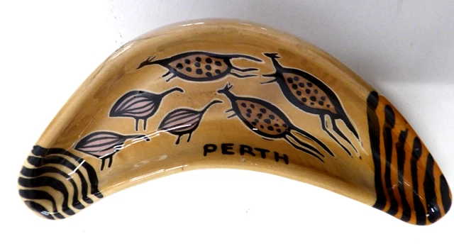 HARRY MEMMOTT PERTH Australia Pottery Painted Boomerang Dish Aboriginal ...