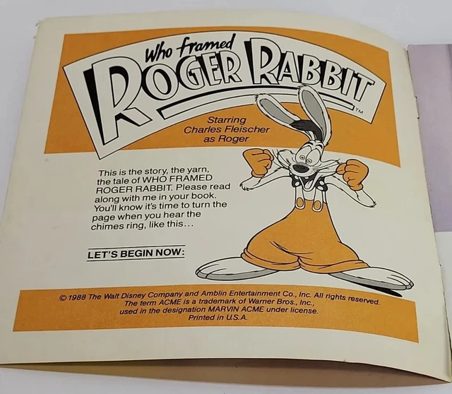 DISNEY STORYTELLER WHO Framed Roger Rabbit Read-Along Book No Tape £4. ...
