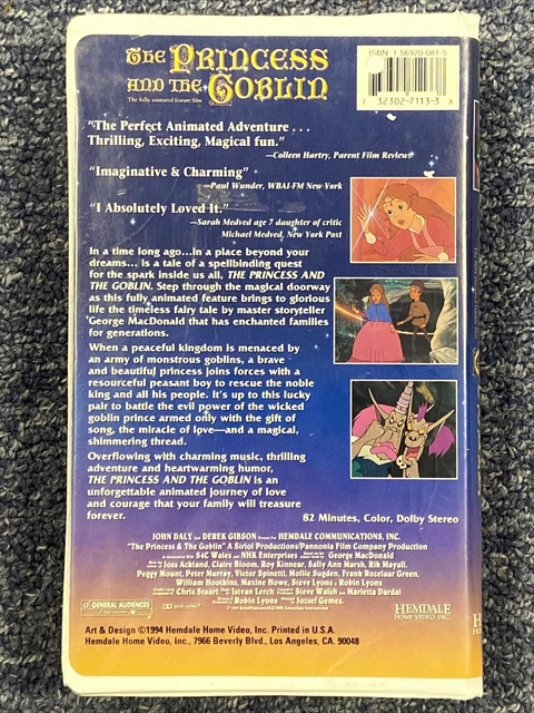 THE PRINCESS AND the Goblin (VHS Clamshell, 1994 Hemdale Home Video ...