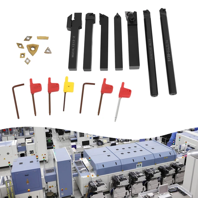 CARBIDE INDEXABLE TURNING Tool 1/2" 7 pc Lathe Tool Bit Set Thread ...
