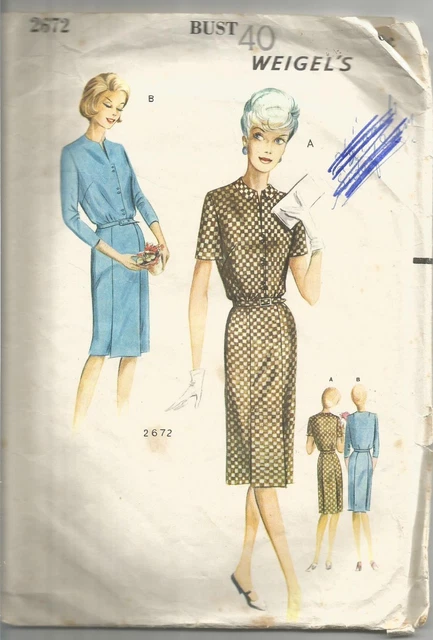 WEIGEL'S SEWING PATTERN 2672, Vintage Early 1960's Dress, Bust 40" £12.40 - PicClick UK