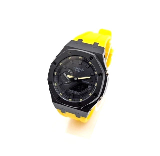 CASIO G-SHOCK, GA-2100 Watch Casioak Mod Steel Case, Yellow Strap ...