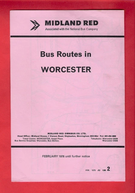 MIDLAND RED MAP - Bus Routes in Worcester - February 1976 EUR 6,50 ...