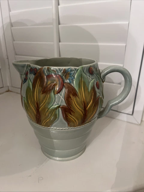 CLARICE CLIFF NEWPORT Pottery Celadon Leaf & Berry Jug/Water Pitcher ...