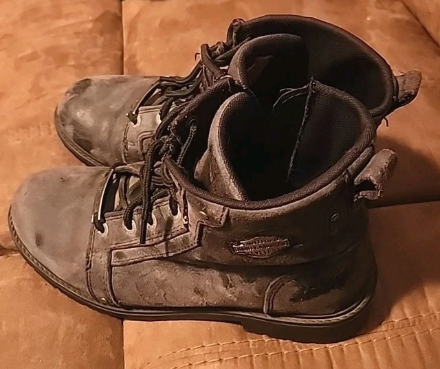 HARLEY DAVIDSON BLACK Leather Side-Zip Moto Boots D93285 Gerald Size 9M ...