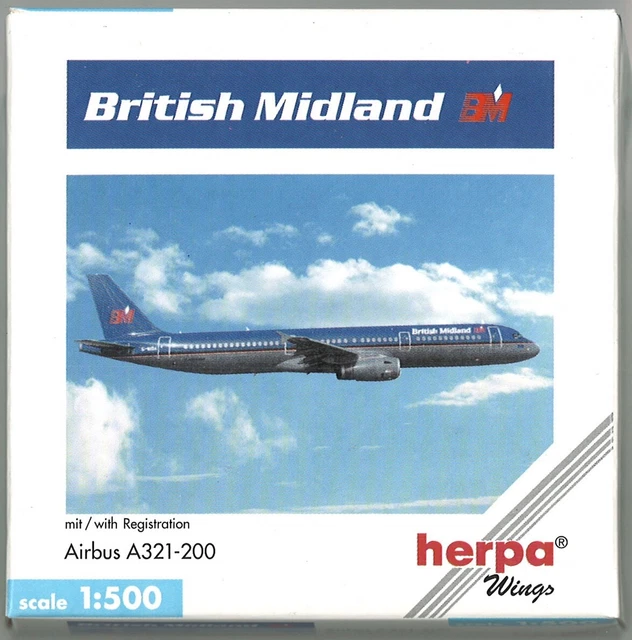 BRITISH MIDLAND SCALE 1-500 model Diecast Airbus A321-200 G-MIDA ...