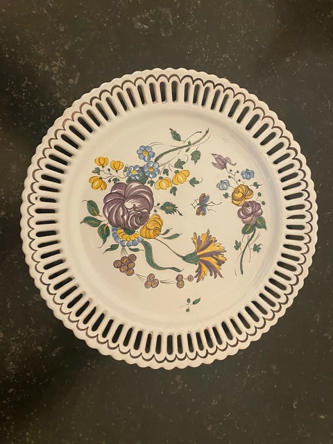 EMILE TESSIER MALICORNE signed openwork flat. 20th century CERAMICS £36 ...