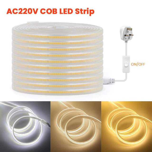 HIGH DENSITY FLEXIBLE 220V COB LED Strip Lights Waterproof Tape Cabinet ...