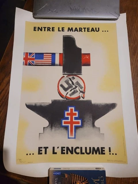 AFFICHE GUERRE ORIGINALE WWII - RARE - Entre le marteau et l'enclume ...