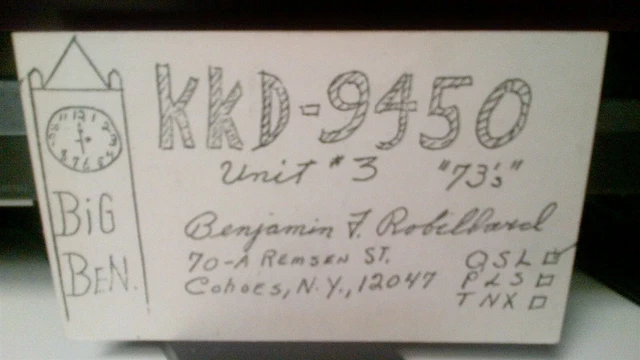 CB RADIO QSL postcard Big Ben clock comic Robillard family 1970s Cohoes ...